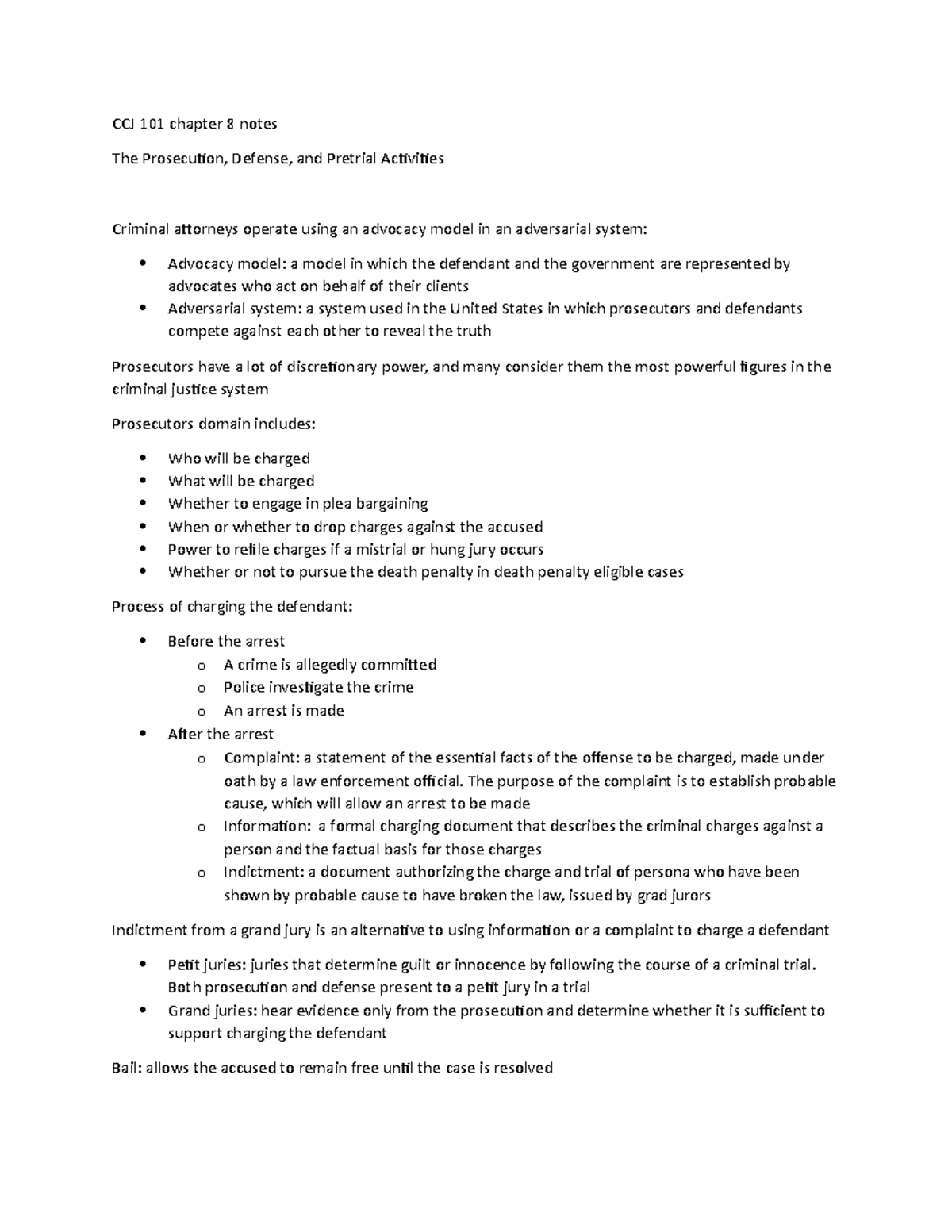 CCJ 101 chapter 8 notes - CCJ 101 chapter 8 notes The Prosecution ...