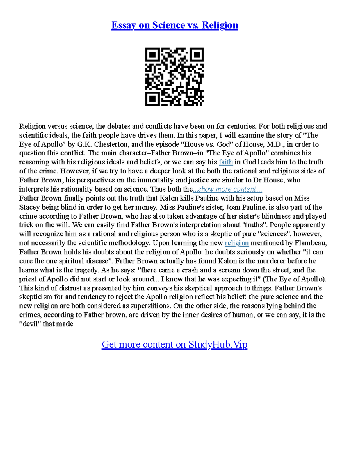 Essay On Science And Religion - Essay on Science vs. Religion Religion ...