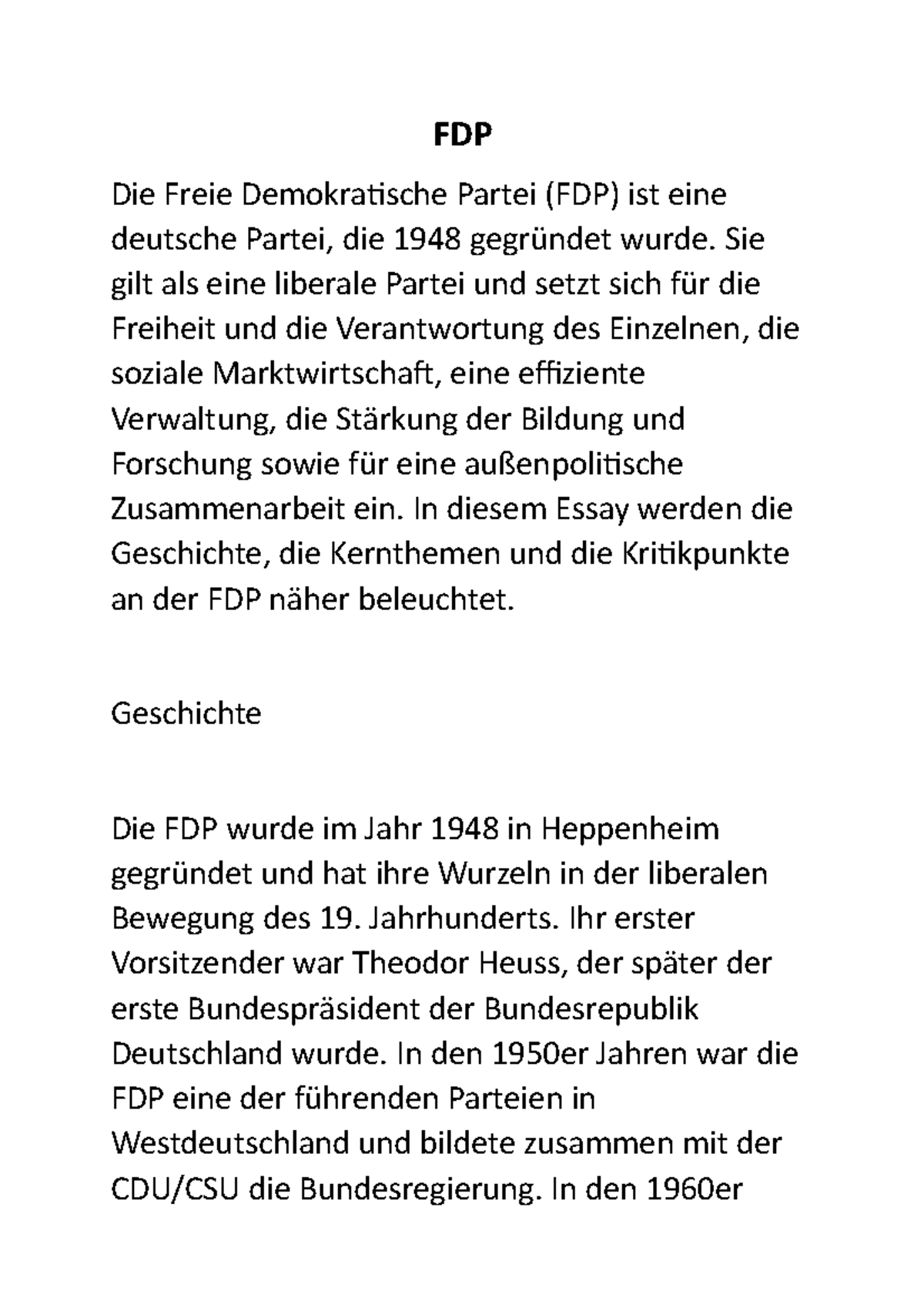 FDP - WiSe 2022/23 - FDP Die Freie Demokratische Partei (FDP) ist eine ...