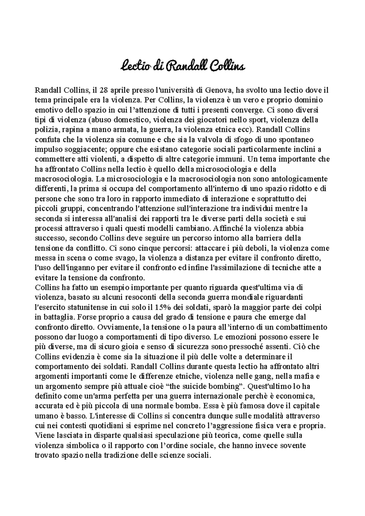 Randall Collins - Lectio di Randall Collins Randall Collins, il 28 ...