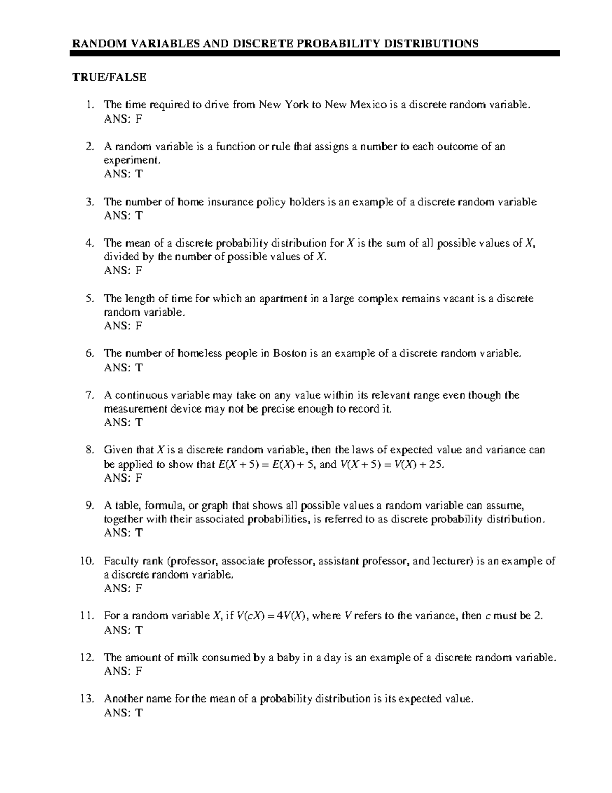 Practice Questions - Random Varianble Discrete Probability ...