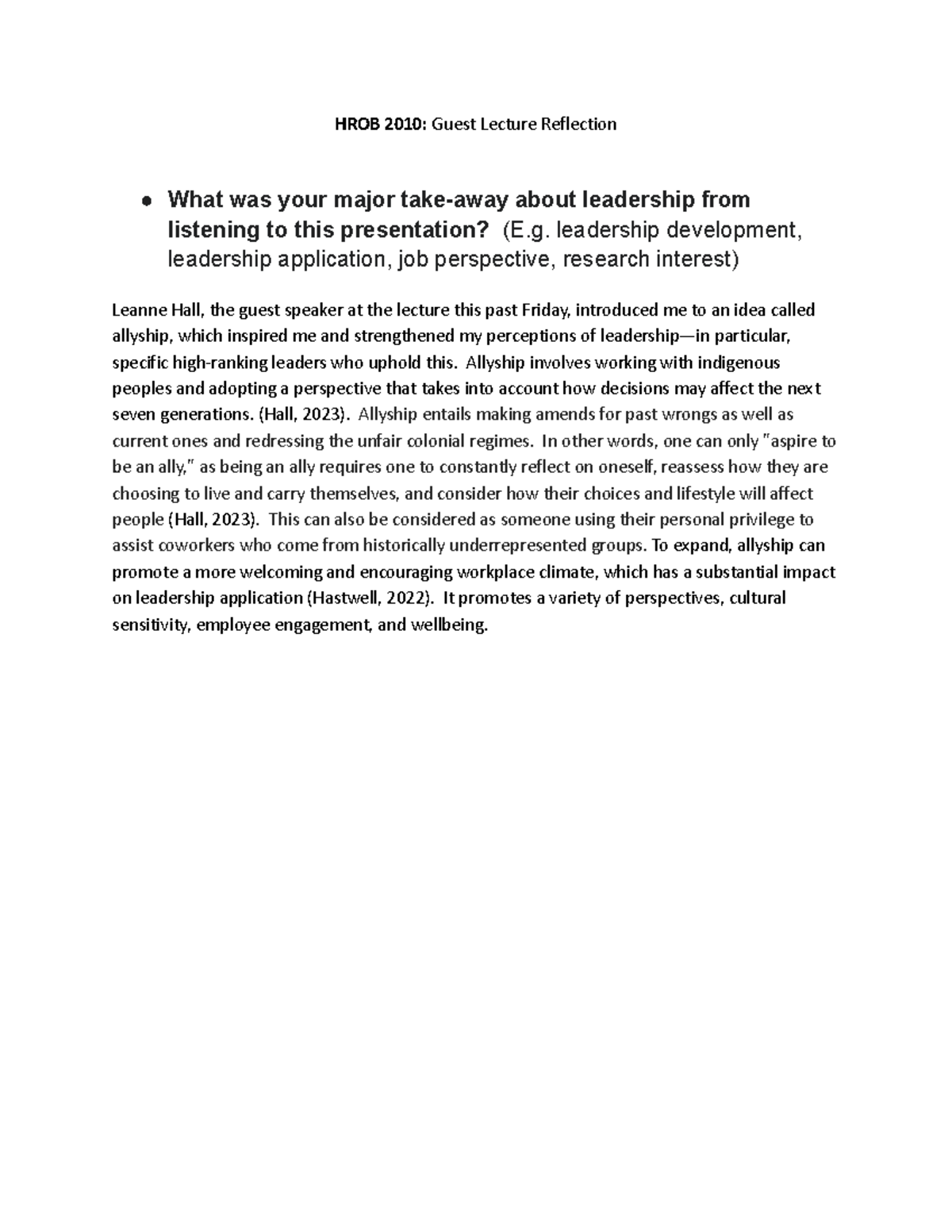 HROB 2010 Guest Lecture Reflection - HROB 2010: Guest Lecture ...