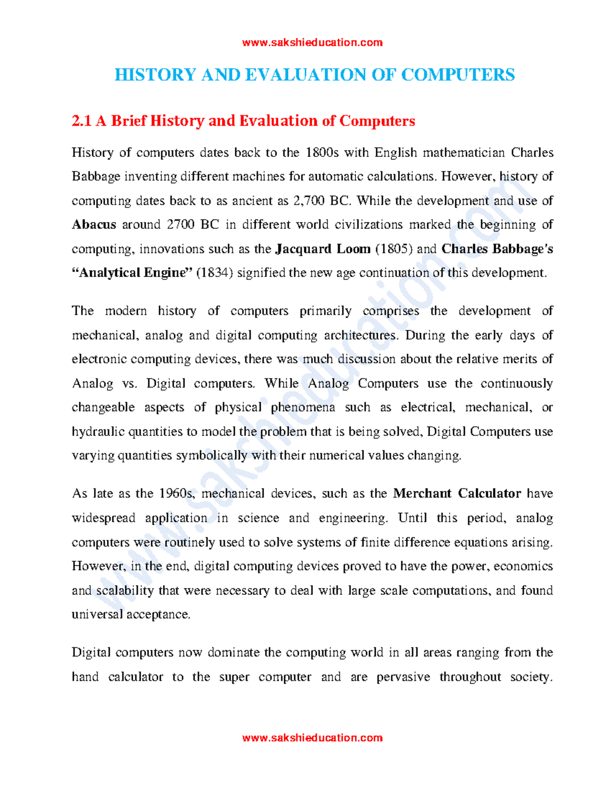 Evaluation and History of Computer - HISTORY AND EVALUATION OF ...