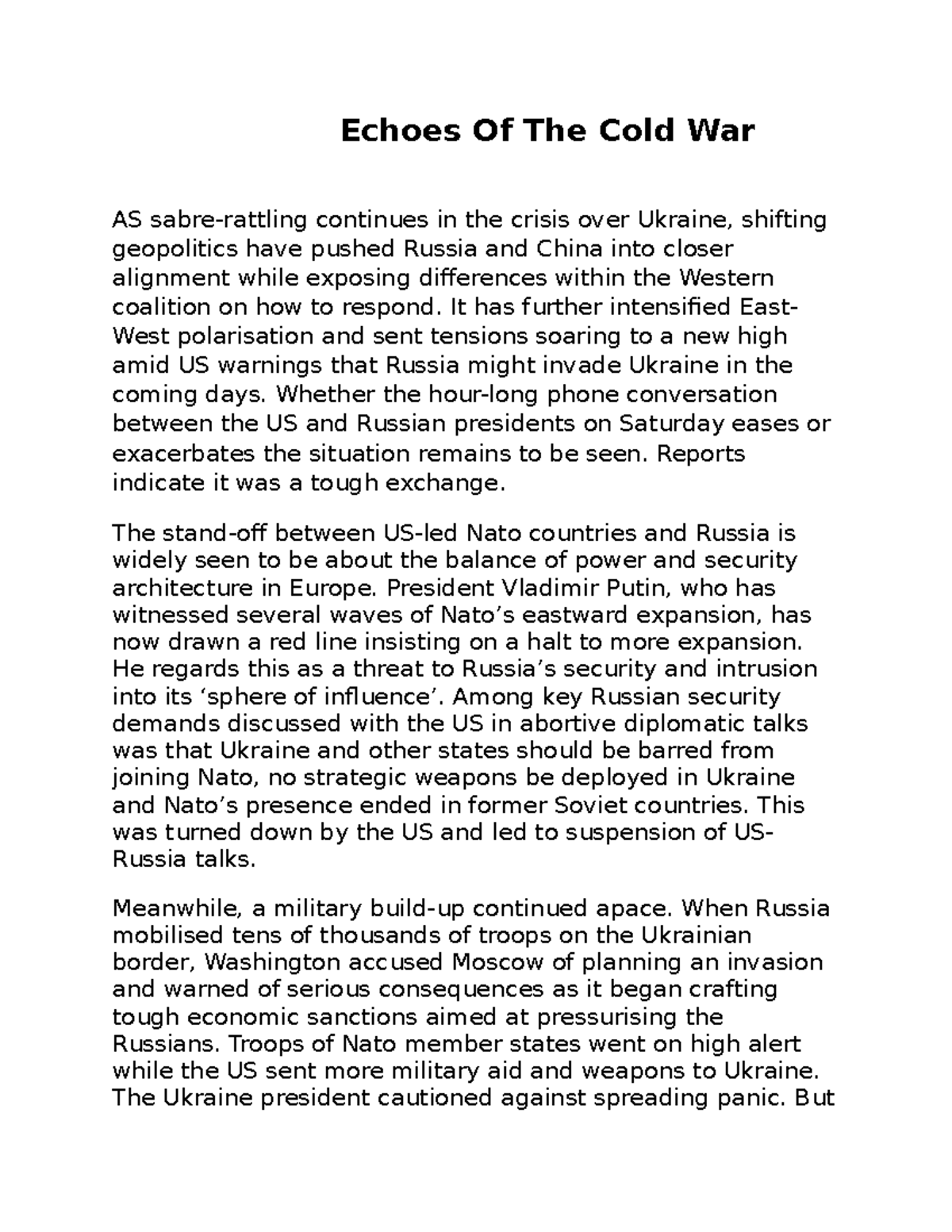 Echoes Of The Cold War (Article) - Echoes Of The Cold War AS sabre ...