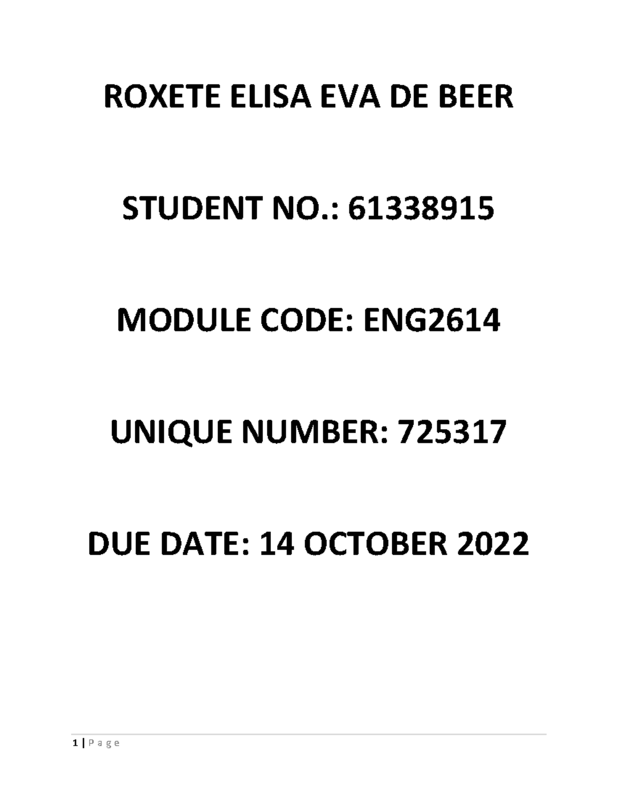ENG2614 EXAM - helps with exams - ROXETE ELISA EVA DE BEER - **STUDENT ...