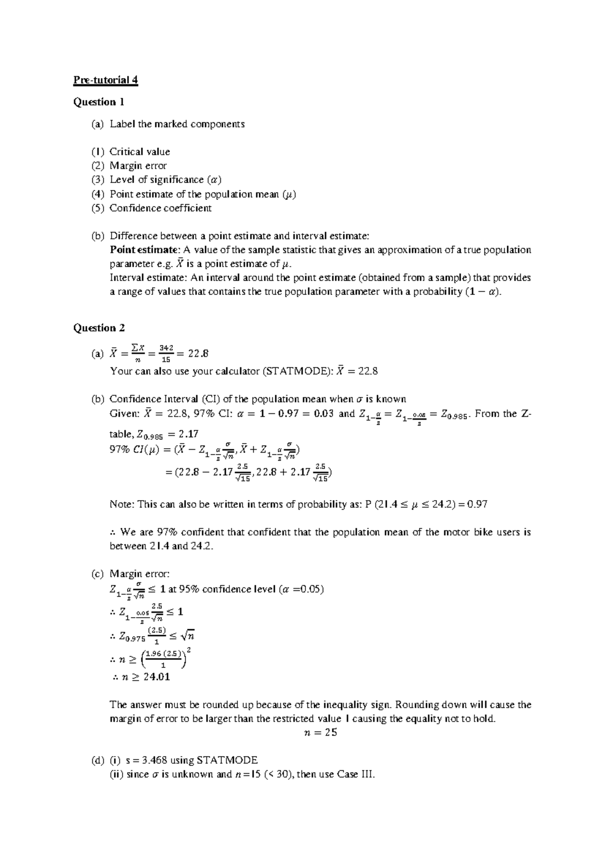 Pre-tutorial 4 Memorandum - Pre-tutorial 4 Question 1 (a) Label the marked components (1 ...