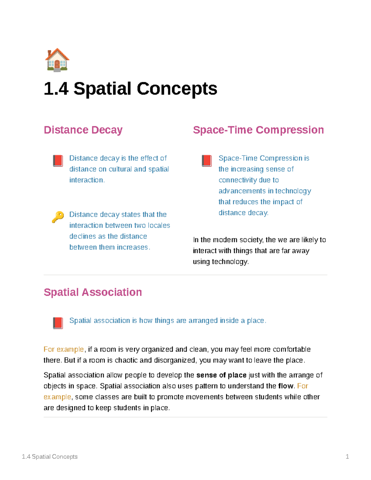 Spatial concepts - Professor: Benjamin Sinn - 1 Spatial Concepts 1 Ð 1 ...