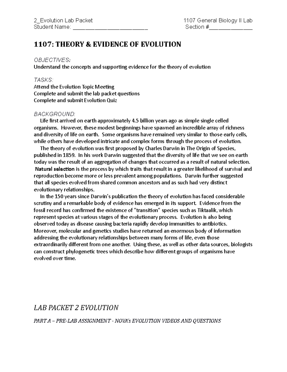 UTF-8''2 Evolution%20Lab%20Packet Updated - Student Name ...