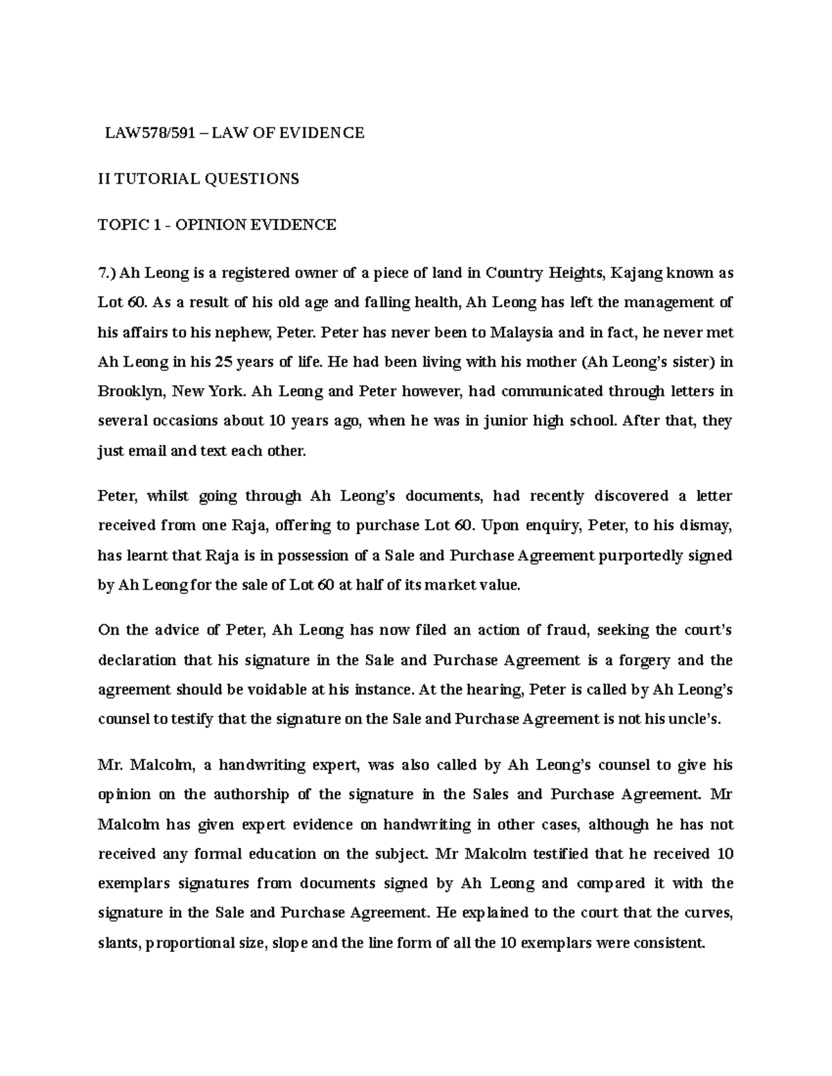 Evidence tuto week 2-converted - LAW578/591 – LAW OF EVIDENCE II ...