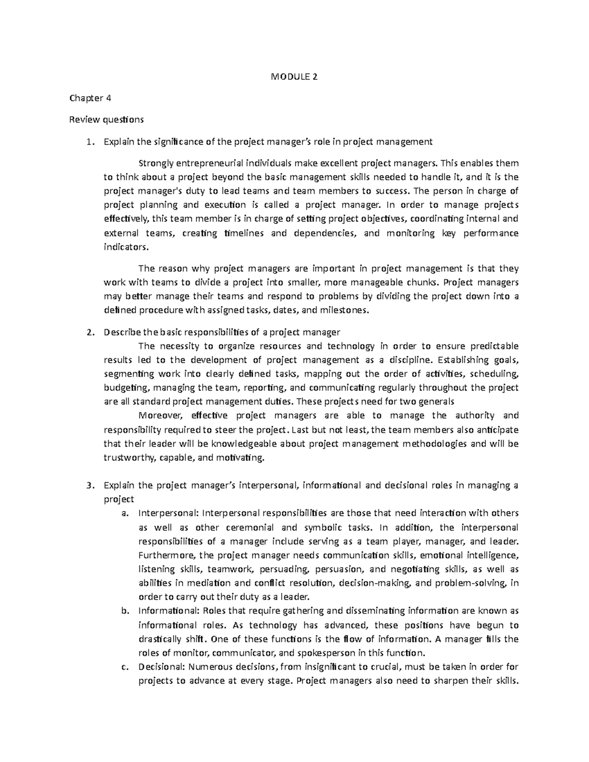 Module 2 - awshuman - MODULE 2 Chapter 4 Review questions Explain the ...
