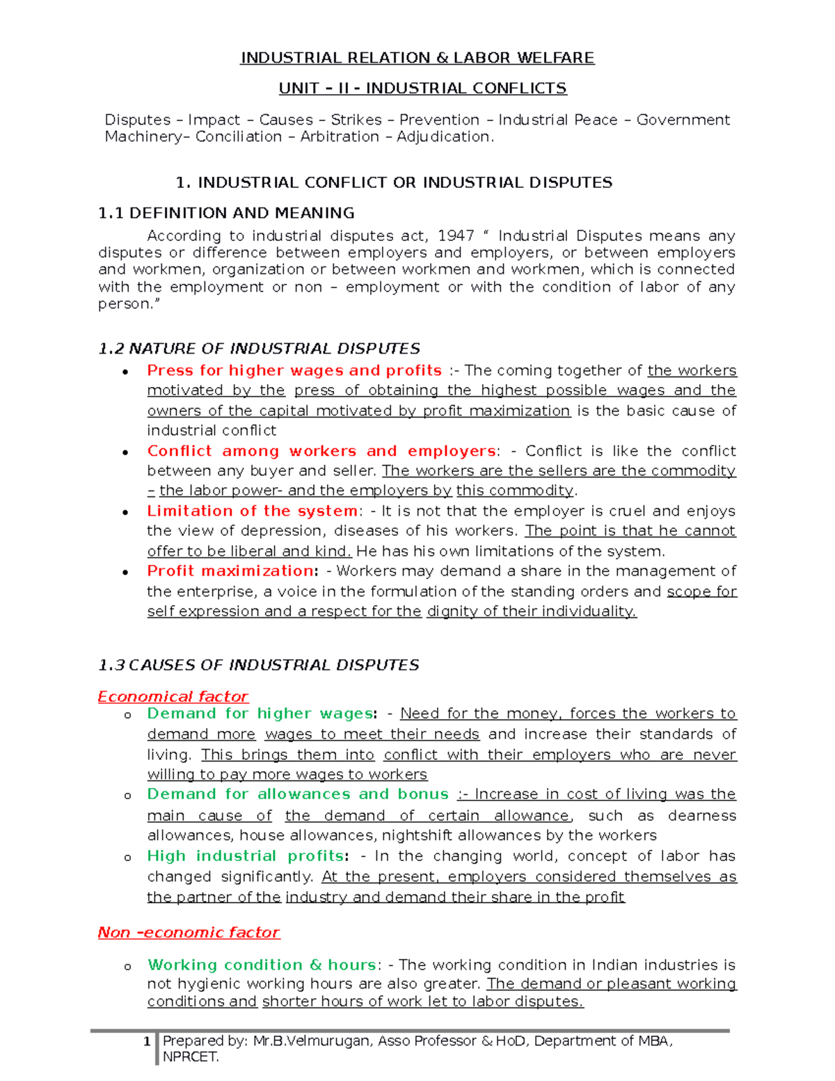 Unit - 2 - Industrial Conflicts - INDUSTRIAL RELATION & LABOR WELFARE ...