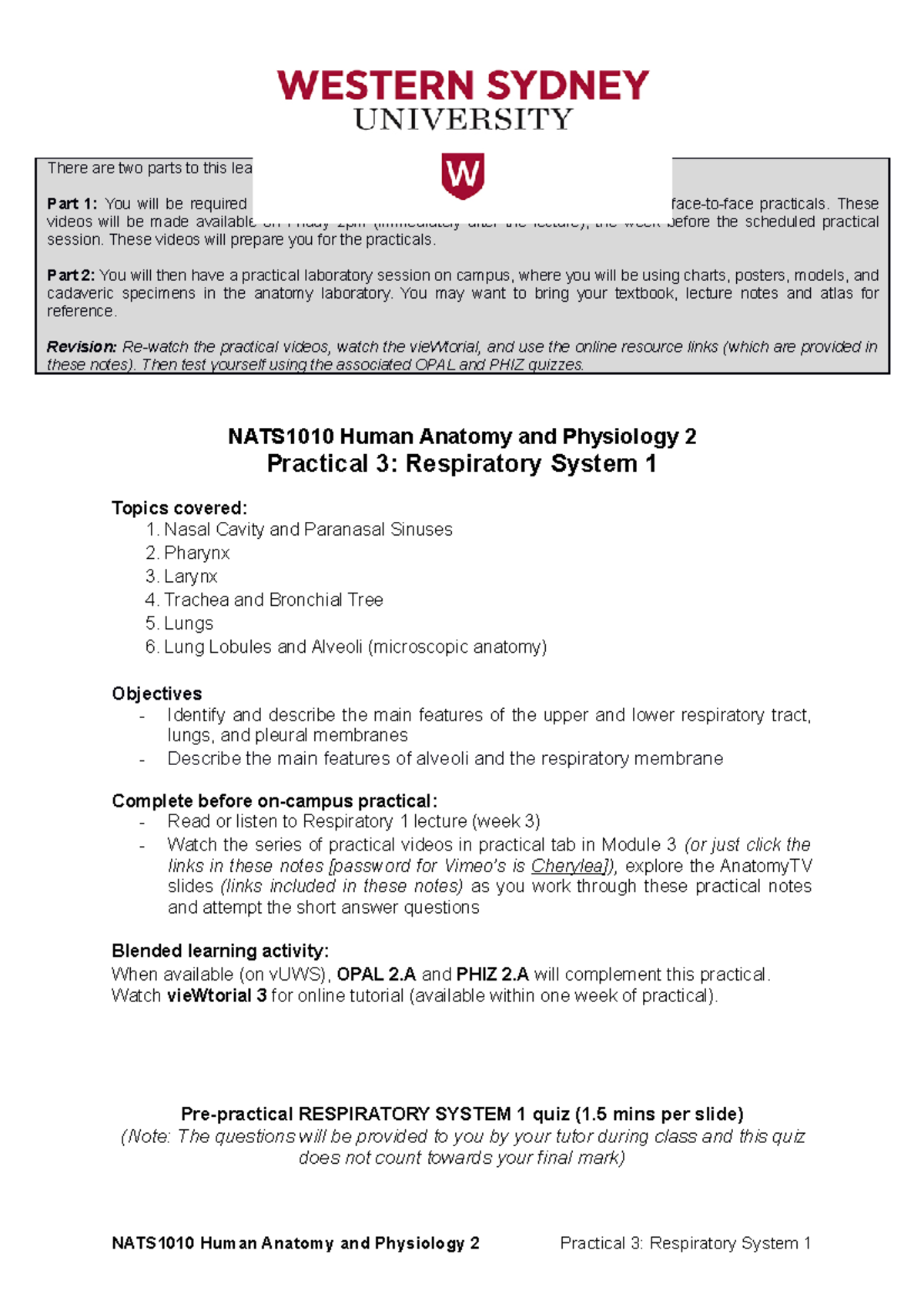 Practical 3 Respiratory System (student) - There are two parts to this ...