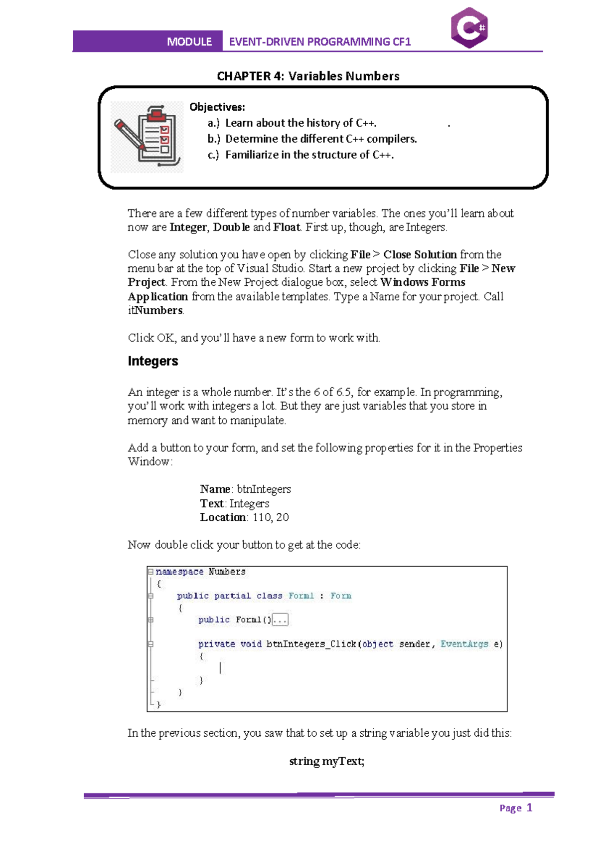 Variables Numbers - Objectives: a.) Learn about the history of C++. . b ...