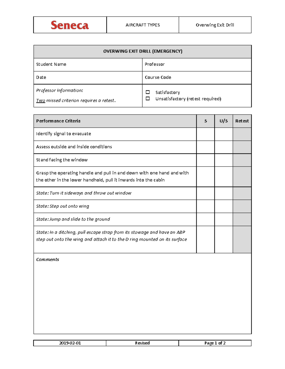 A320 Overwing Exit Drill Marksheet - Emergency Evacuations - AIRCRAFT ...