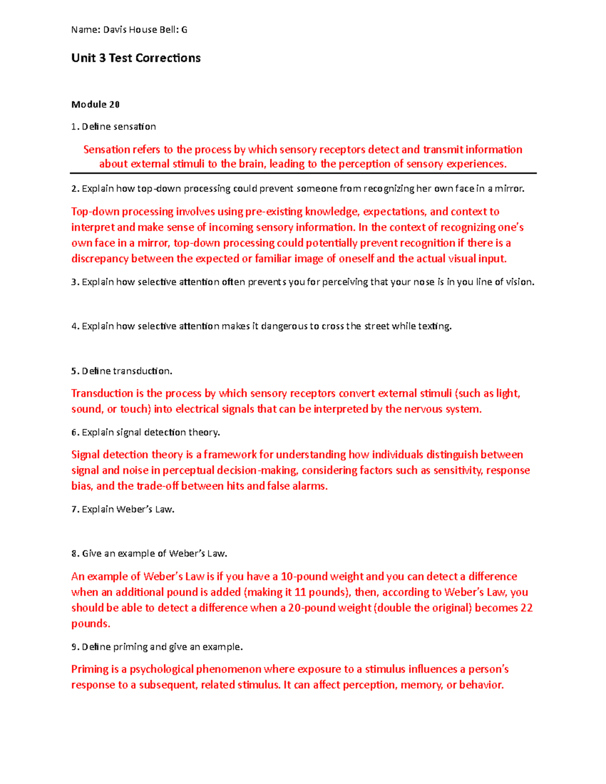 Unit 3 Test Corrections - Name: Davis House Bell: G Unit 3 Test ...