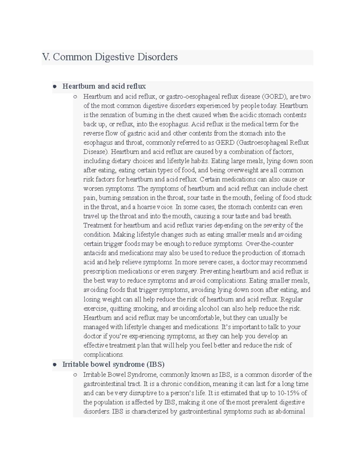 Common Digestive Disorders - V. Common Digestive Disorders Heartburn ...