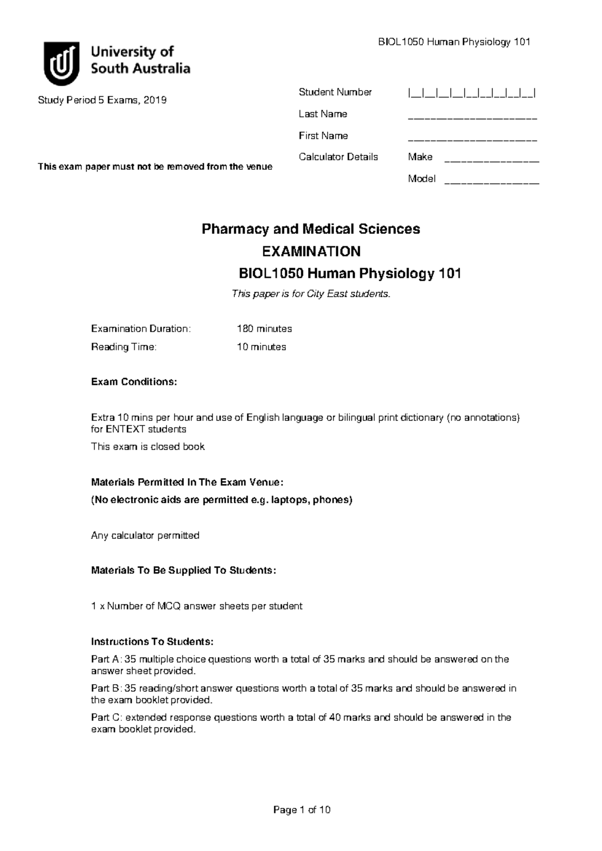 2020 HP101 Abbreviated Practice Exam With Answers Final - Pharmacy and ...