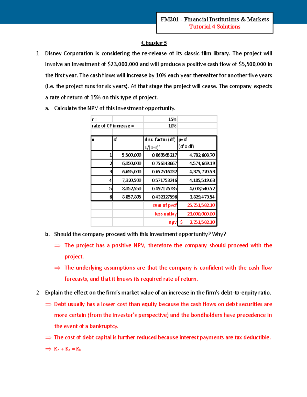 Tutorial 4 Solutions Solutions Financial Institutions and Markets ...