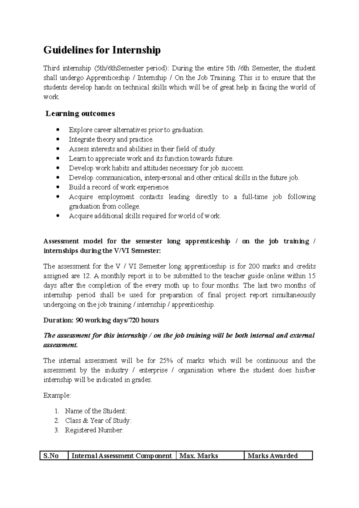 Guidelines for Project - Guidelines for Internship Third internship ...