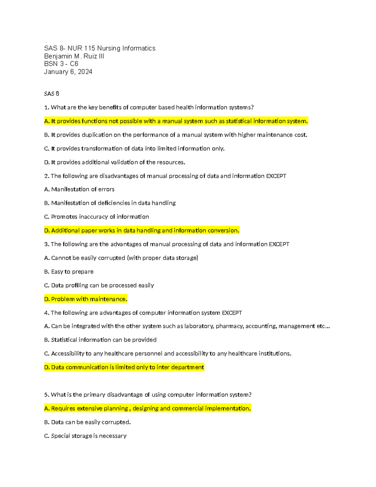 NUR 115 - SAS 8 RUIZ - Summary Nursing - SAS 8- NUR 115 Nursing ...