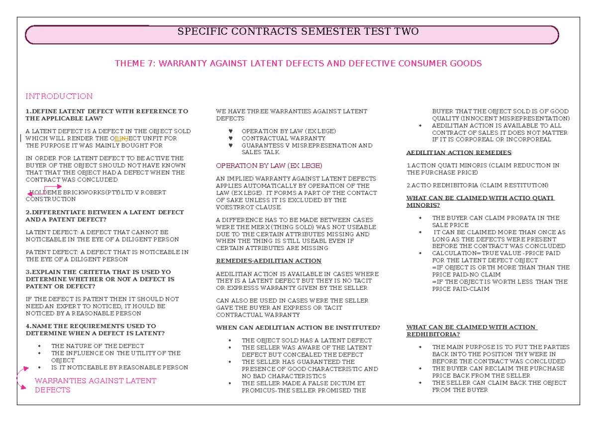 Specific Contracts Semester TEST TWO - SPECIFIC CONTRACTS SEMESTER TEST ...