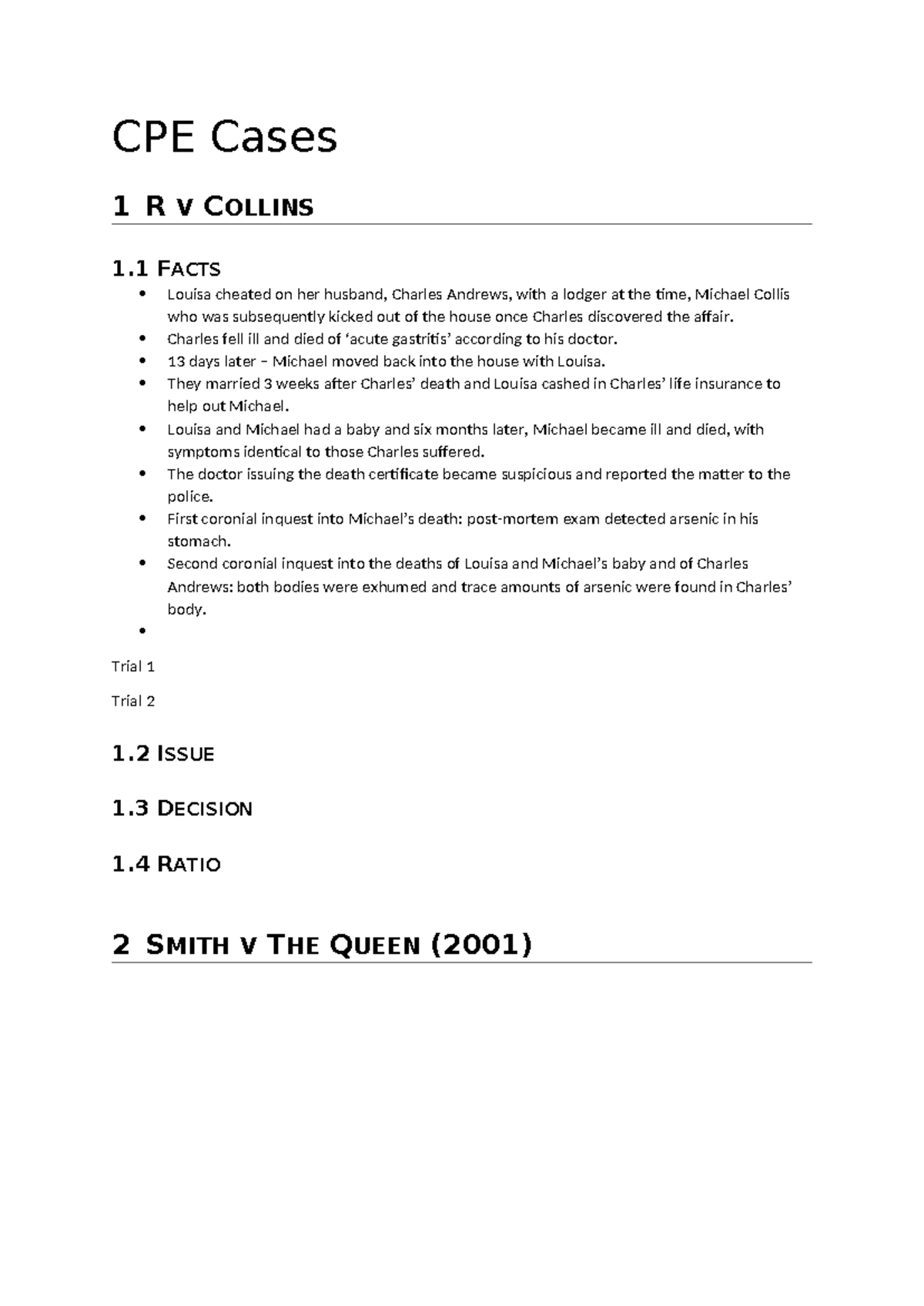 CPE Cases - CPE Cases 1 R V COLLINS 1 FACTS Louisa cheated on her ...