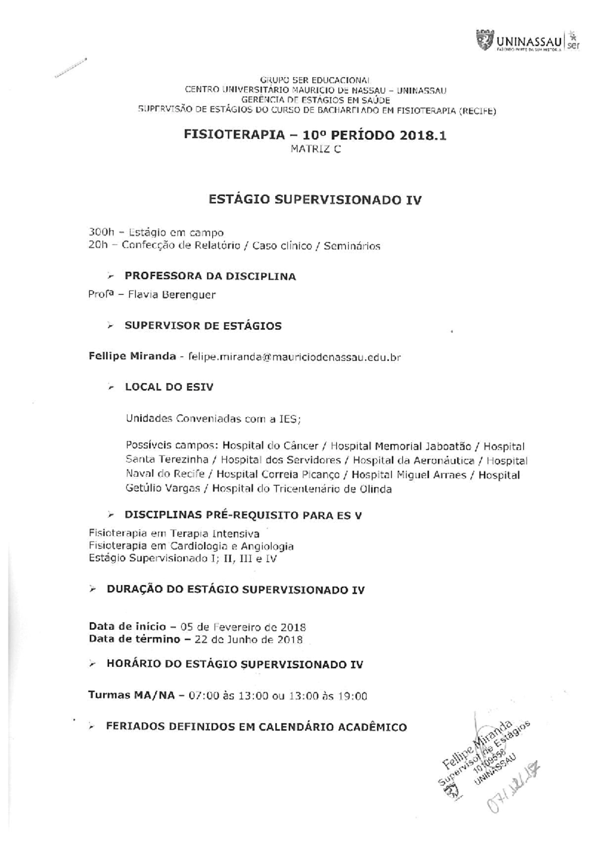 Esquema fisioterapia 10 periodo - Estágio - Studocu
