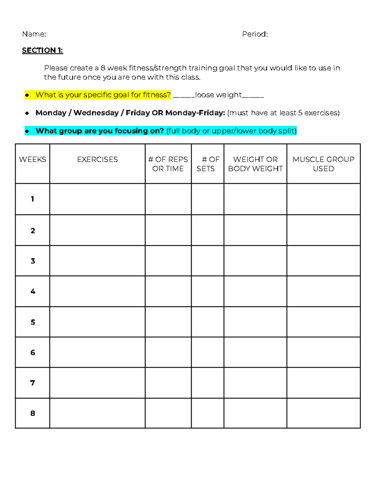 Copy of PE 1 Final Workout Design - Name: Period: SECTION 1: Please ...
