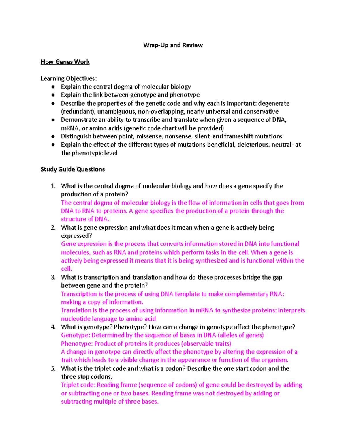 How genes work- McCalvin study guide answers - Wrap-Up and Review How ...