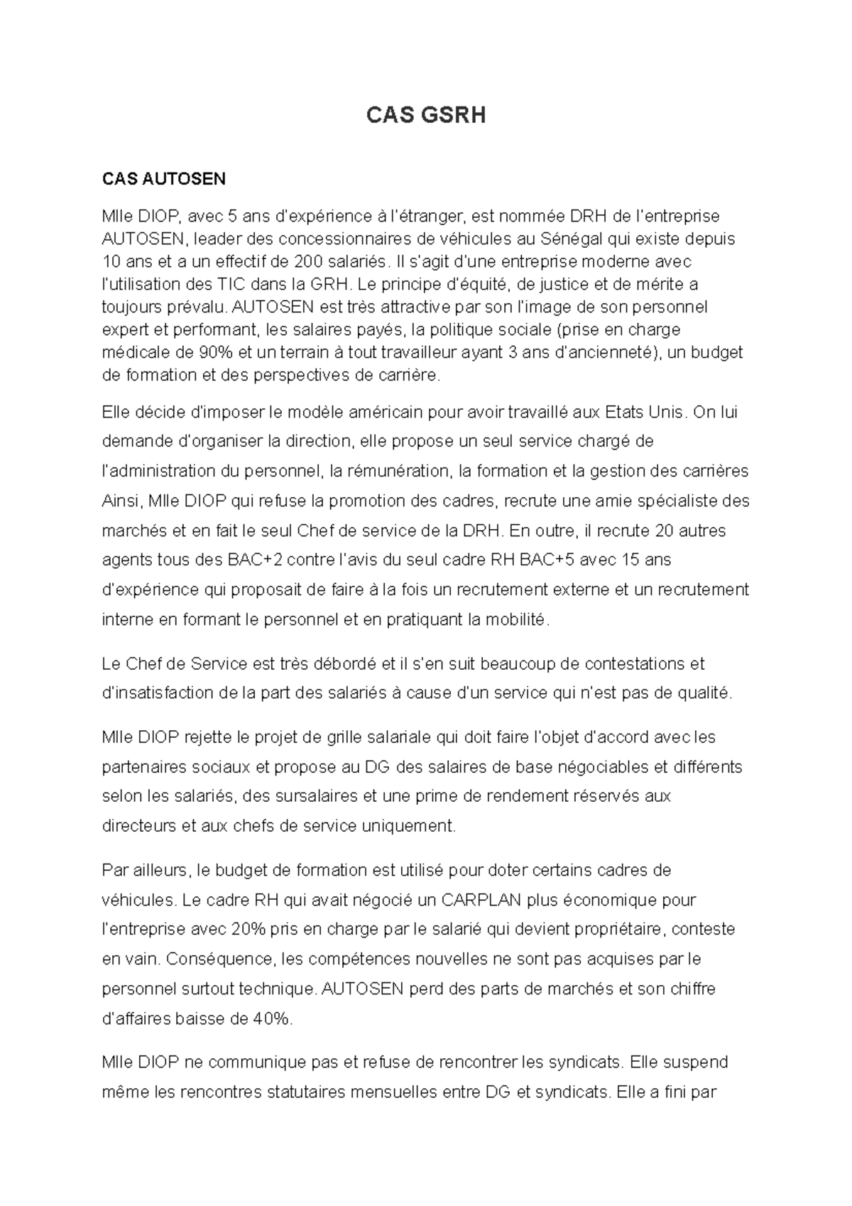CAS GSRH AFI 22 - Etude des cas en management stratégique RH. Il s'agit ...