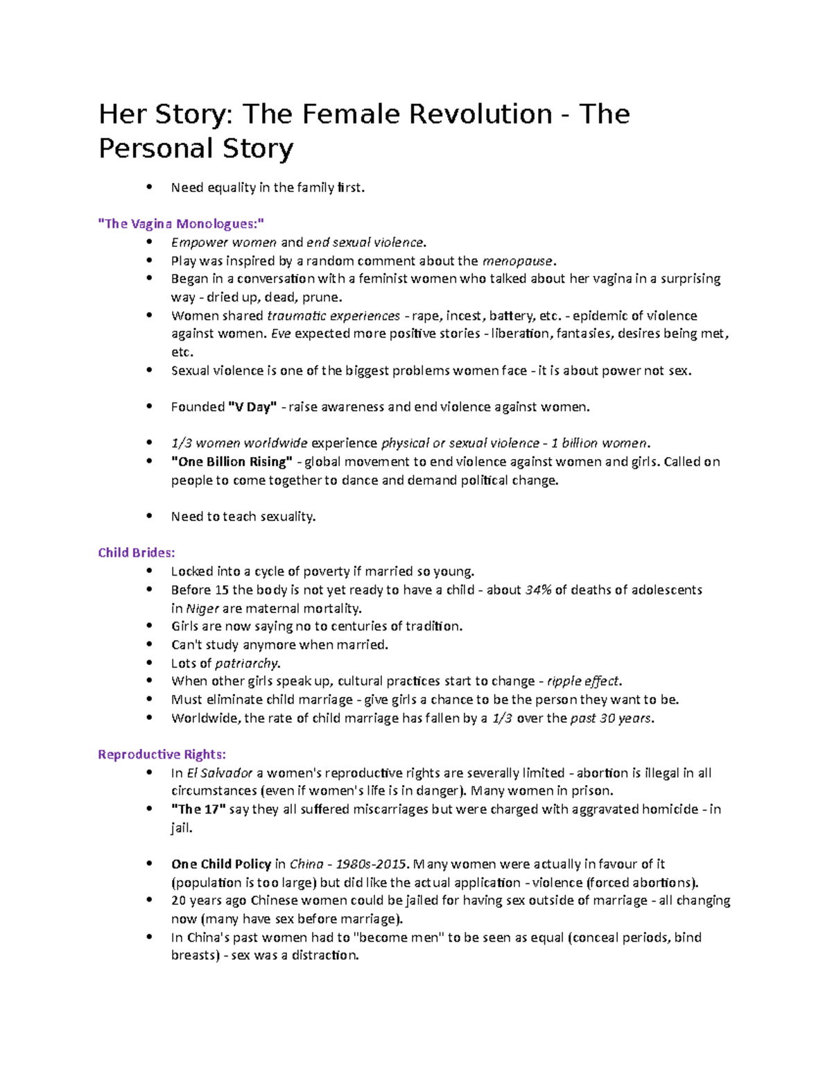 Unit 6 - Complete set of notes for unit 6. - Her Story: The Female ...