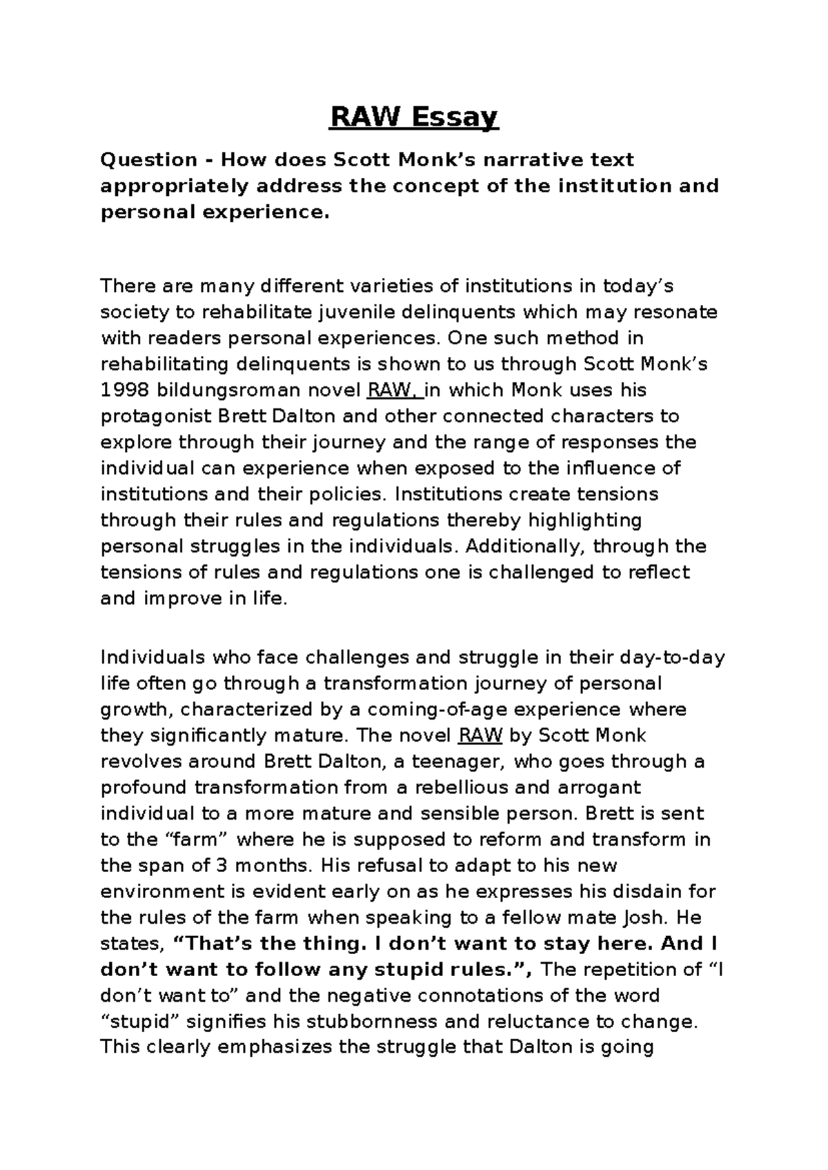 RAW Essay - Edited - RAW Essay Question - How does Scott Monk’s ...