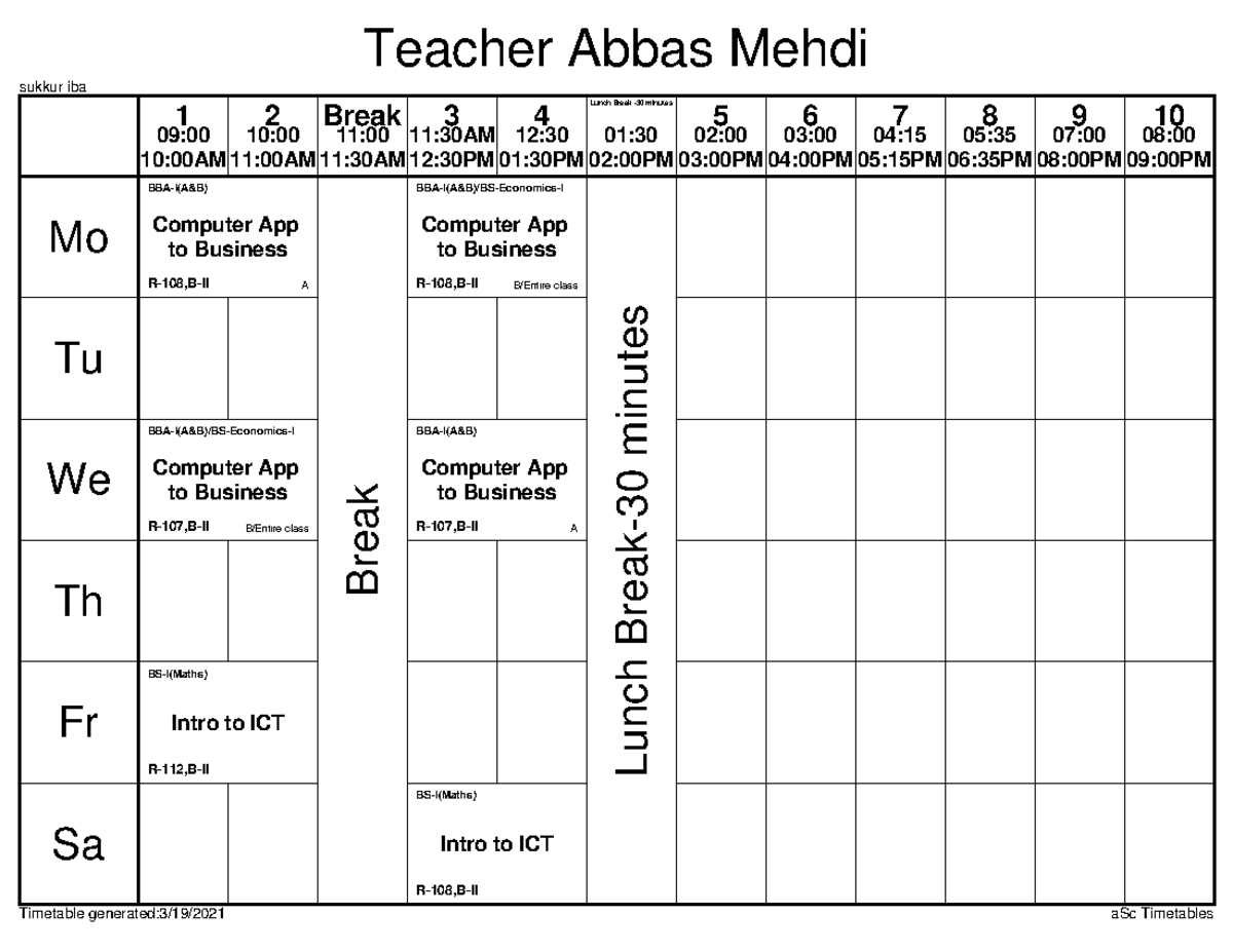 Spring-2021 Timetable w.e.f March 22, 2021 Teacherwise - sukkur iba BBA ...
