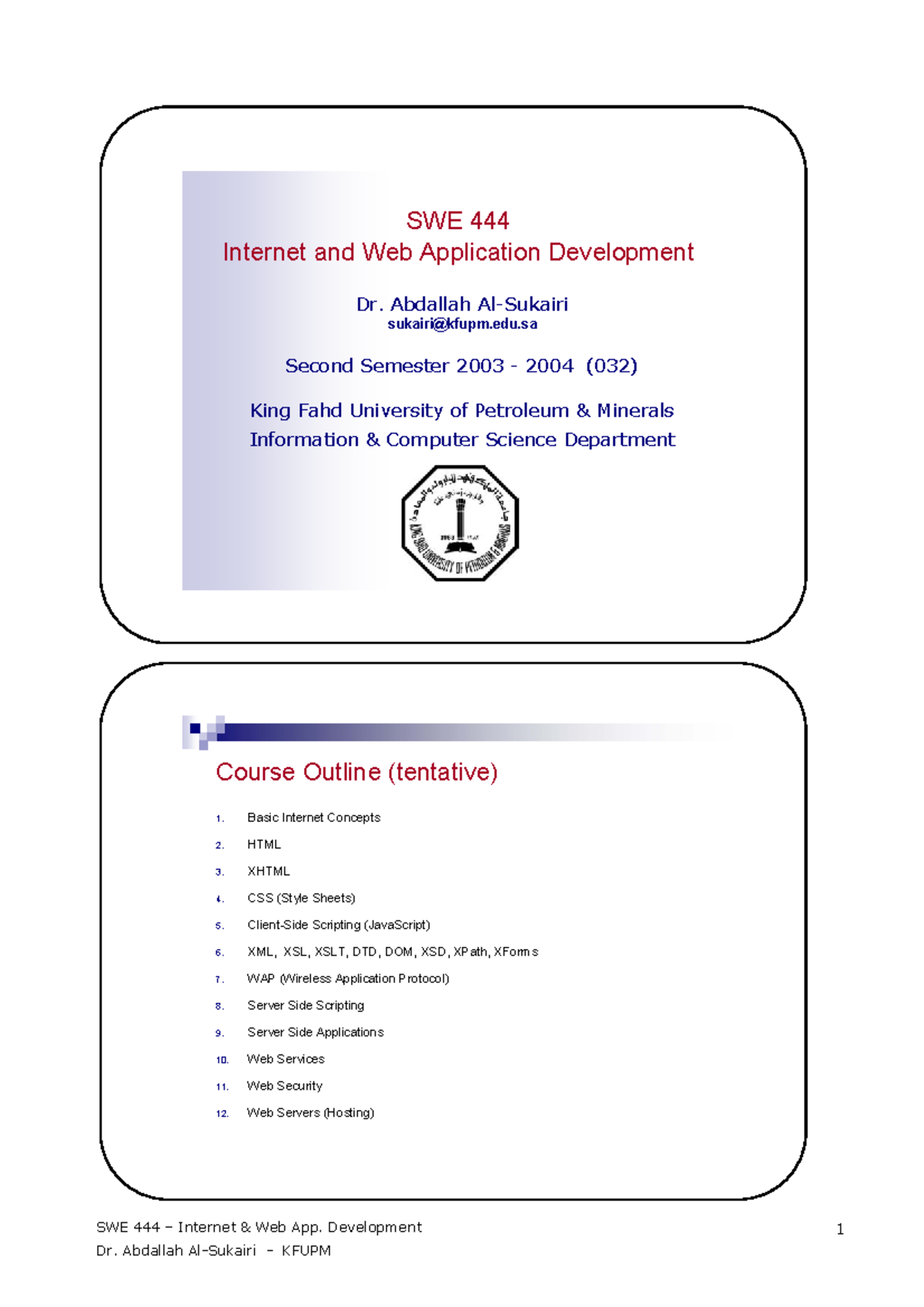1-Basic Internet Concepts - ####### SWE 444 – Internet & Web App. Development 1 SWE 444 Internet ...