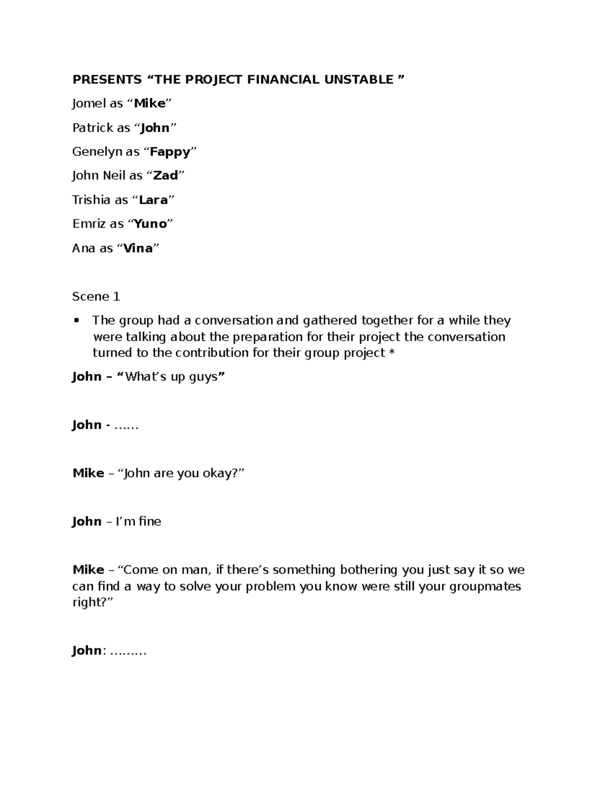 Script-PC-01 - Cute - PRESENTS “THE PROJECT FINANCIAL UNSTABLE ” Jomel ...