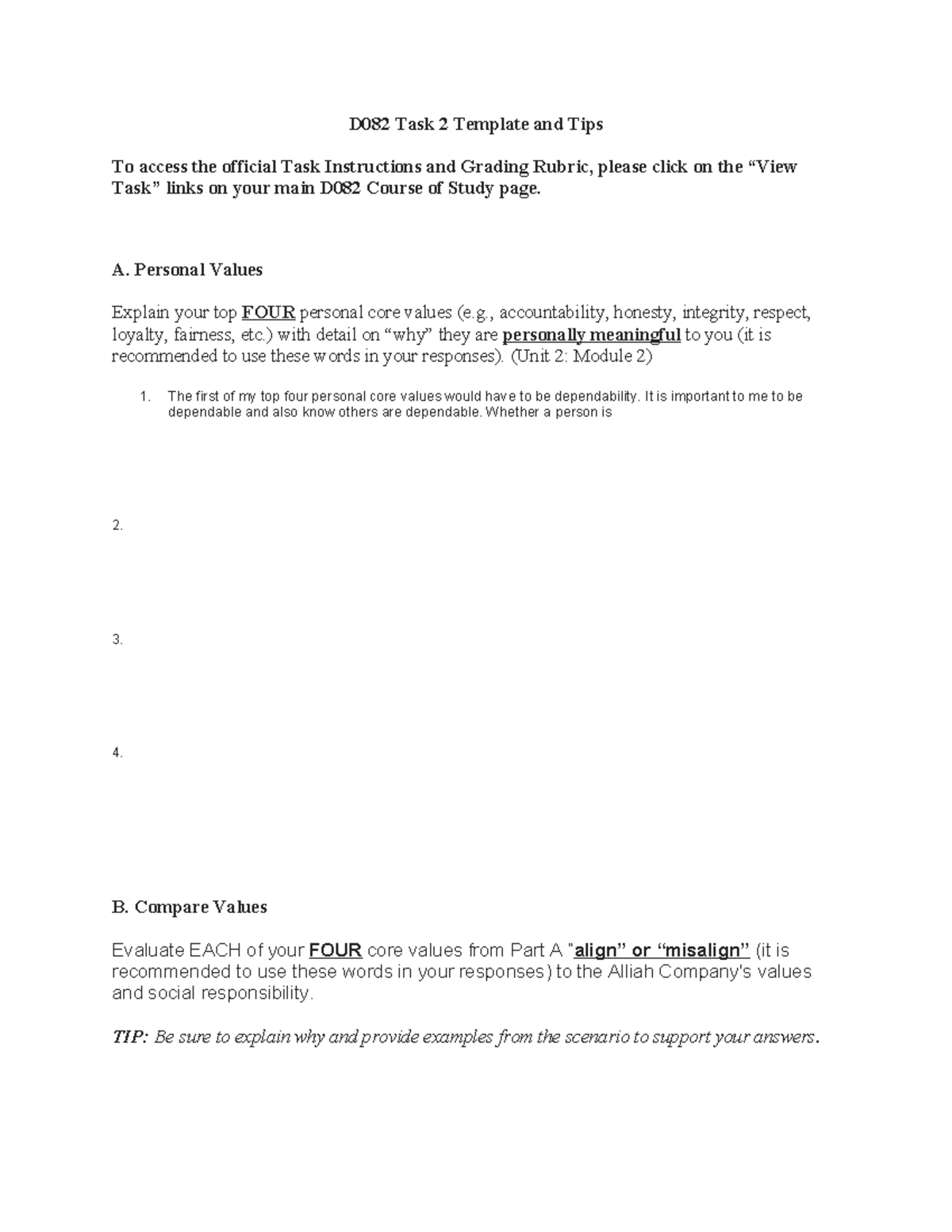 D082 Task 2 passed - D082 Task 2 Template and Tips To access the ...