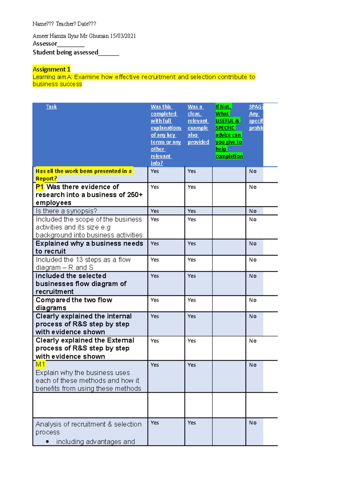 Checklist Learning Aim A - Name??? Teacher? Date??? Ameer Hamza Ilyas ...