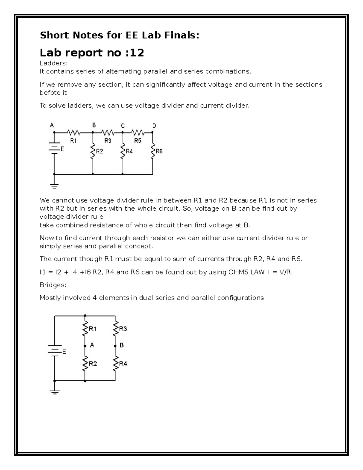 Short Notes for EE Lab Finals - If we remove any section, it can ...