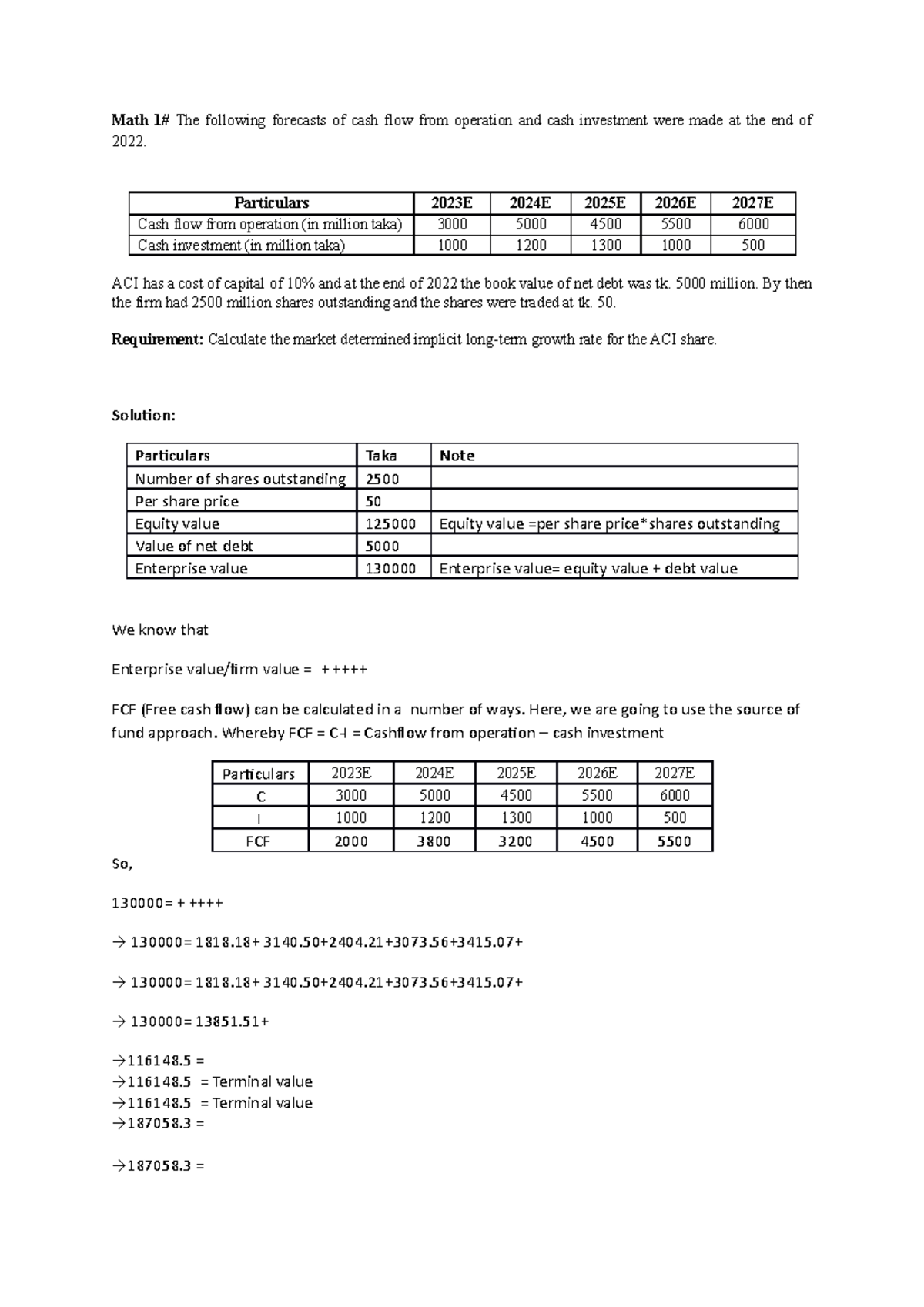 KEY MATH wonderful - Math 1# The following forecasts of cash flow from ...