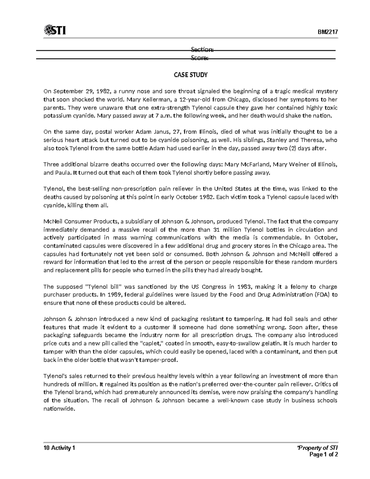 10 Activity 18 - Case Study - BM 10 Activity 1 *Property of STI Page 1 ...