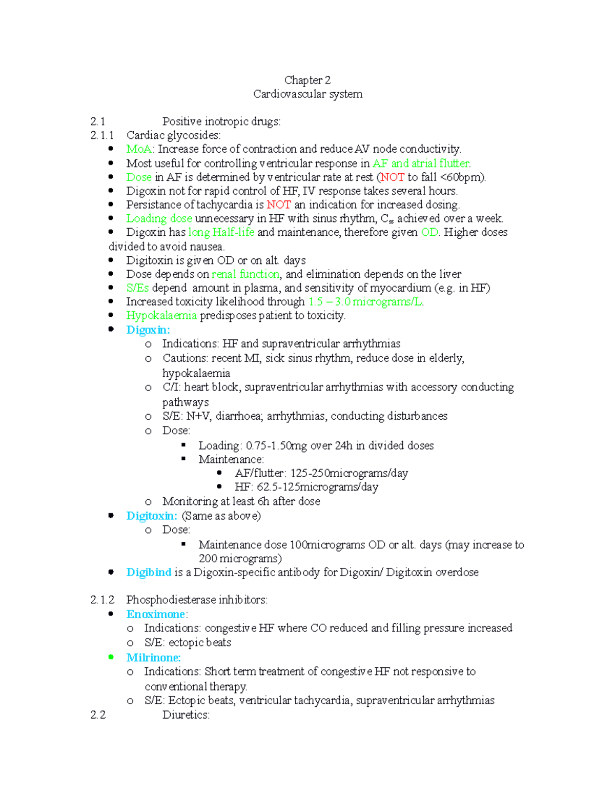 Chapter 2 - bnf - Chapter 2 Cardiovascular system 2 Positive inotropic drugs: 2.1 Cardiac - Studocu
