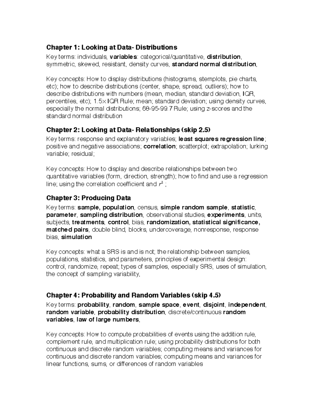 305Course Overview - Chapter 1: Looking at Data- Distributions Key ...