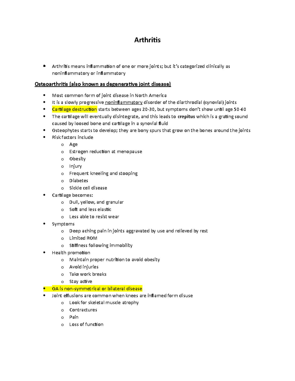 Arthritis - Medical surgical nursing Concepts for Interpersonal ...