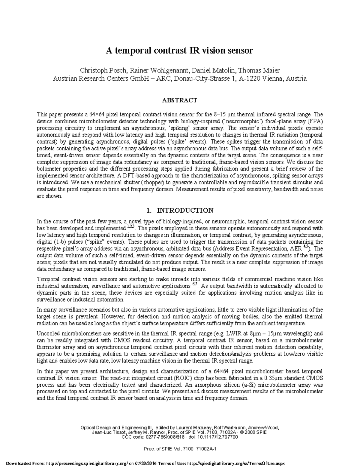 Posch 2008 - image. - A temporal contrast IR vision sensor ...
