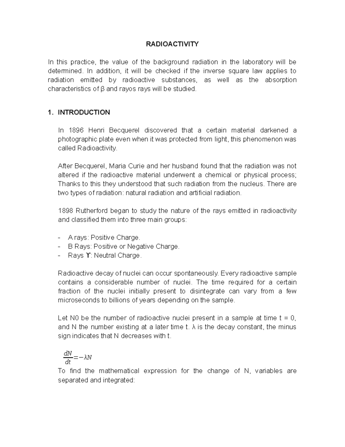 Radioactivity LAB - RADIOACTIVITY In this practice, the value of the ...