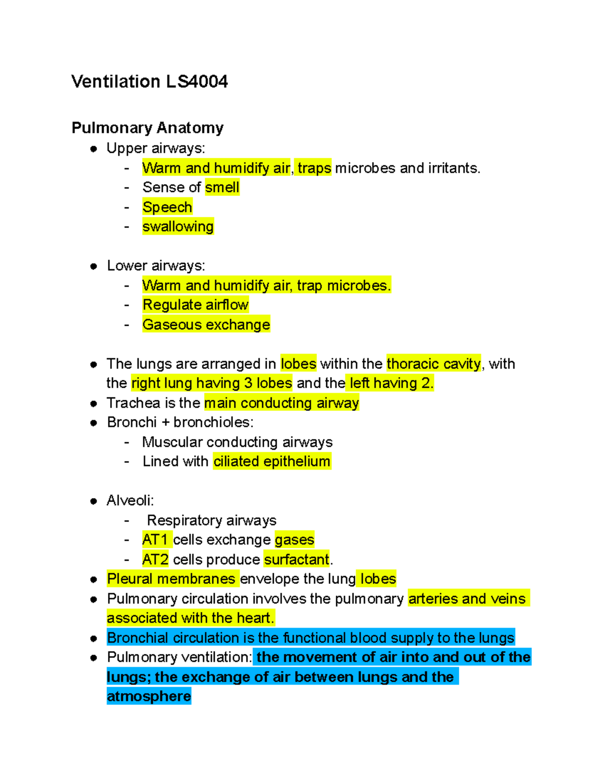 The Ventilation System - Ventilation LS Pulmonary Anatomy Upper airways ...