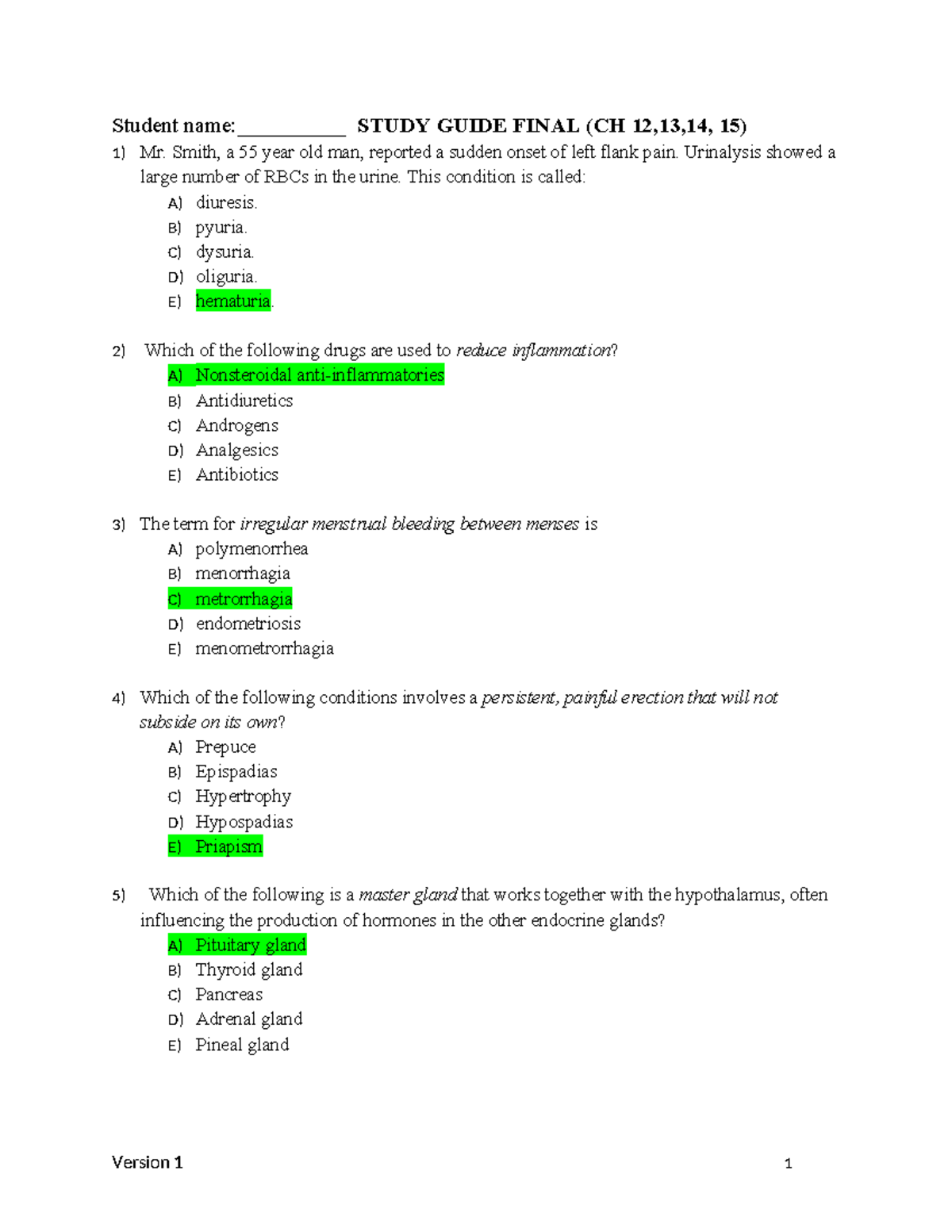 Final 12, 13, 14, 15 SP24 - Student name:__________ STUDY GUIDE FINAL ...