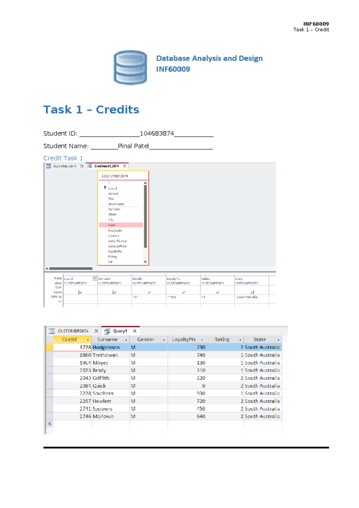 T01C - Assignment 1 - Task 1 – Credit Task 1 – Credits Student ID ...