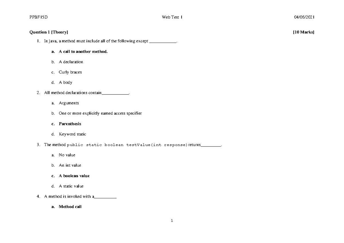 A1 PPFB15D Web Test 1 Memo 20211 S1 - Question 1 [Theory] [10 Marks] 1 ...