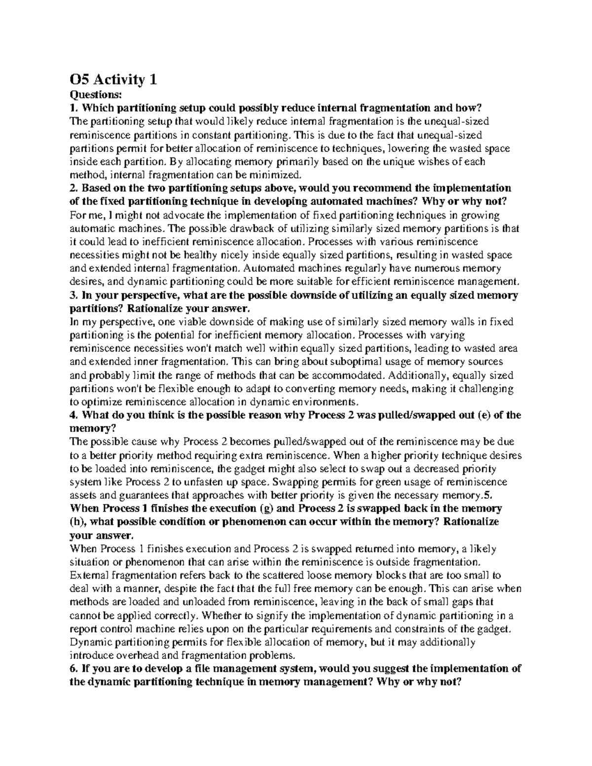 O5 Activity 1 Plat tech - Share le blessing. - O5 Activity 1 Questions: Which partitioning setup ...